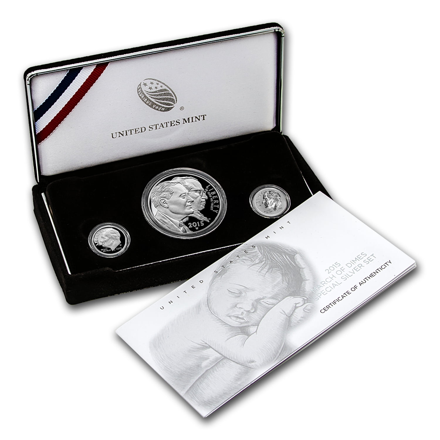 2015 3-Coin U.S. March of Dimes Silver Commem Proof Set (Box/COA ...