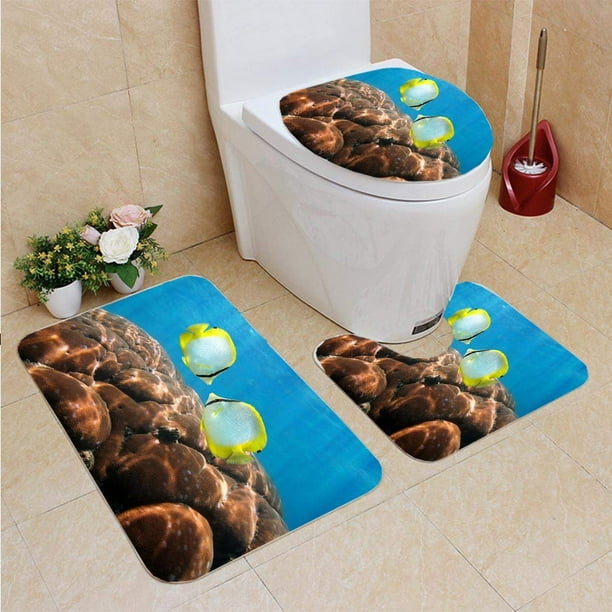 EREHome Coral Under sea 3 Piece Bathroom Rugs Set Bath Rug Contour Mat ...