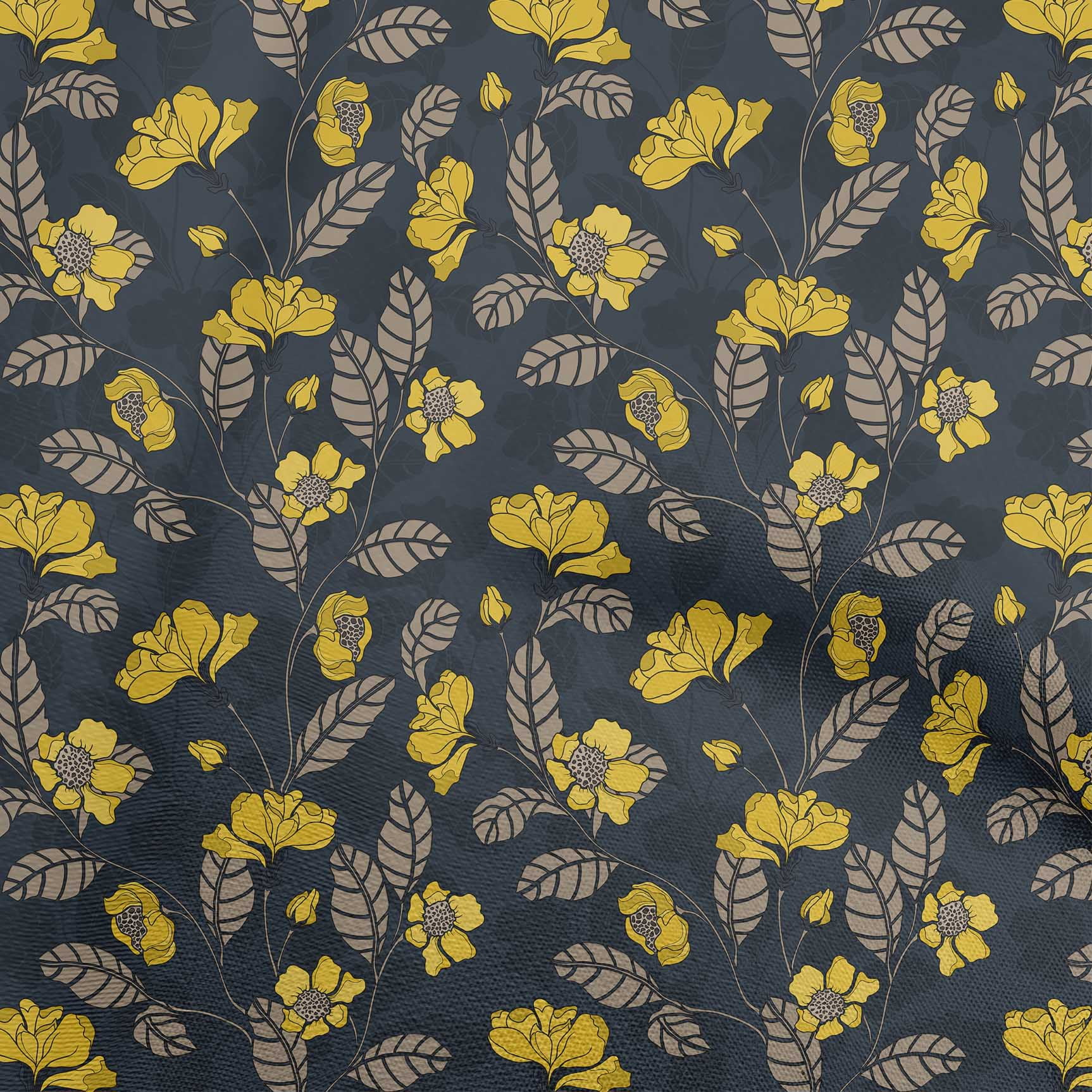 oneOone Cotton Flex Yellow Fabric Floral Retro Sewing Material Print ...