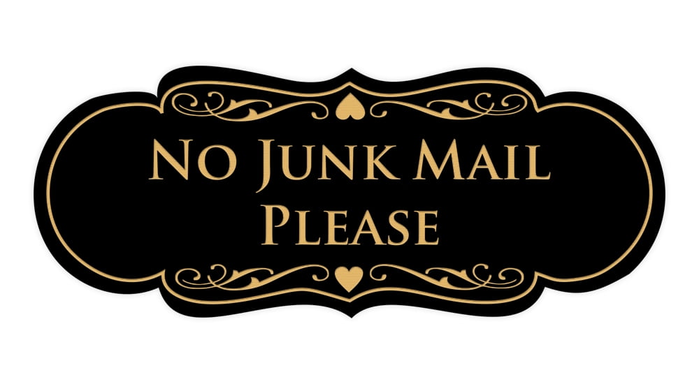 Signs ByLITA Designer No Junk Mail Please Sign (Black /Gold) - Small ...
