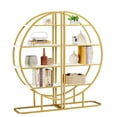 Home Office Convertible 4-Tier Round Bookshelf with Metal Frame, White ...