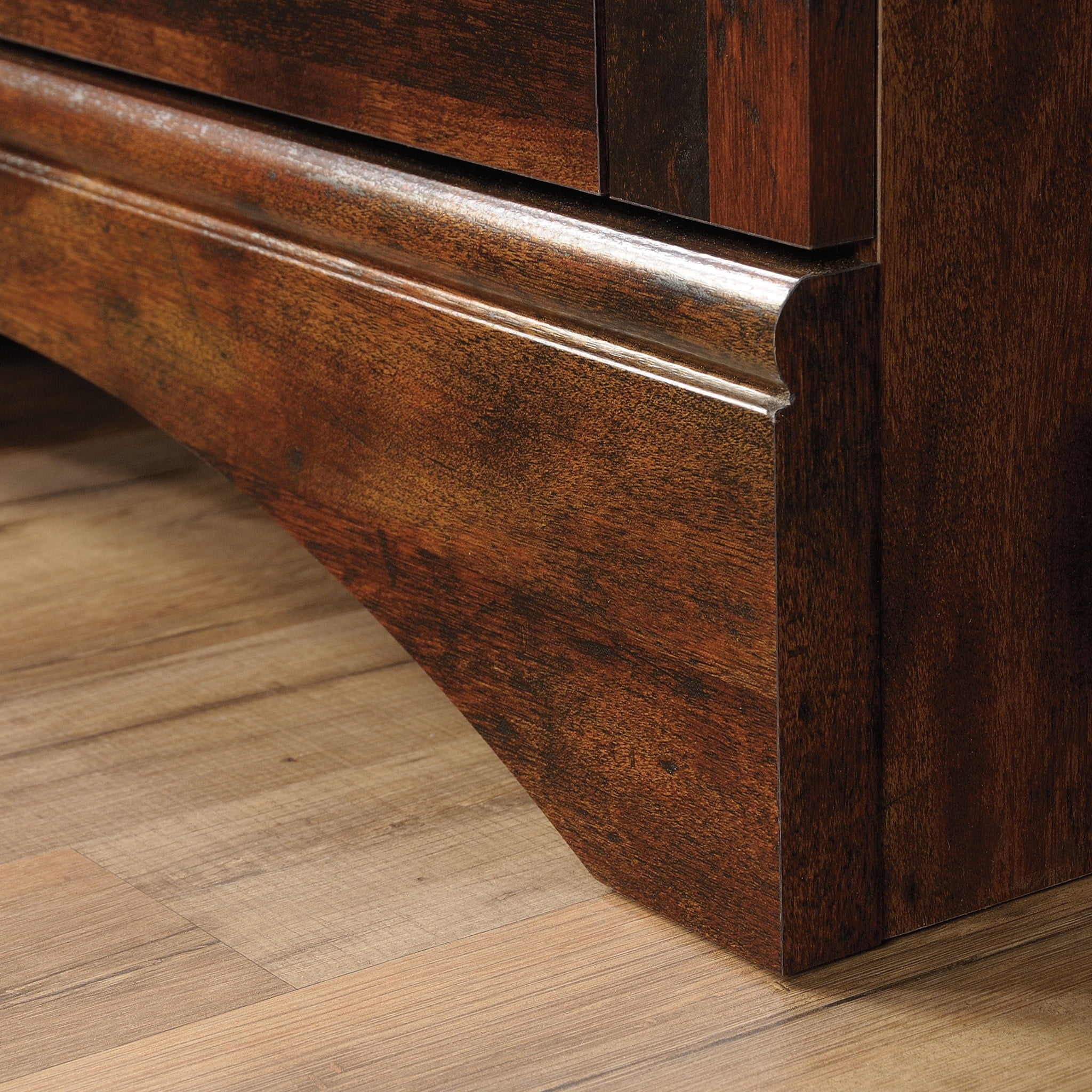 Sauder harbor view corner computer desk with hutch in curado cherry store