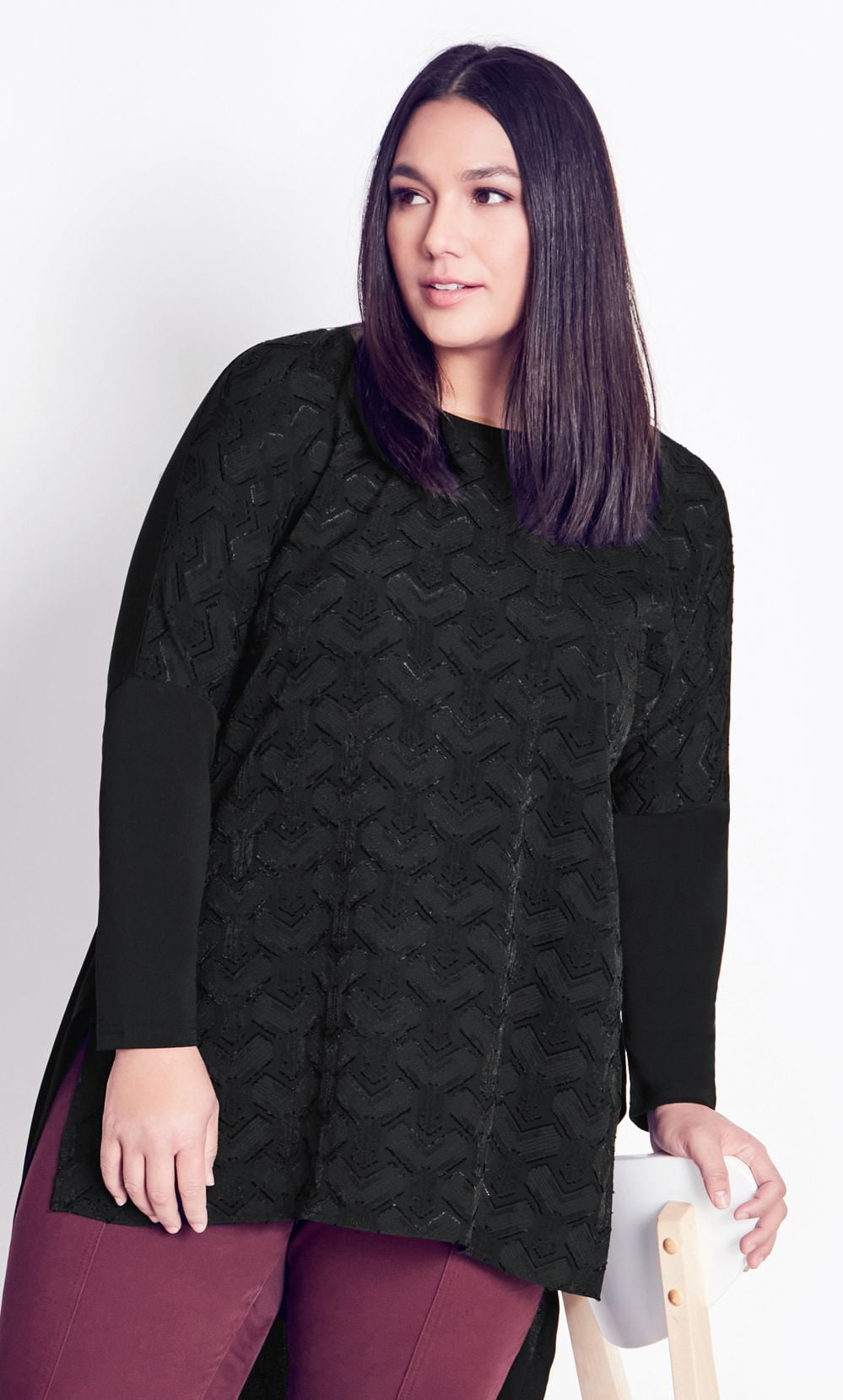 Arna York Womens Plus Size Olivia Jacquard Longline Tunic Top