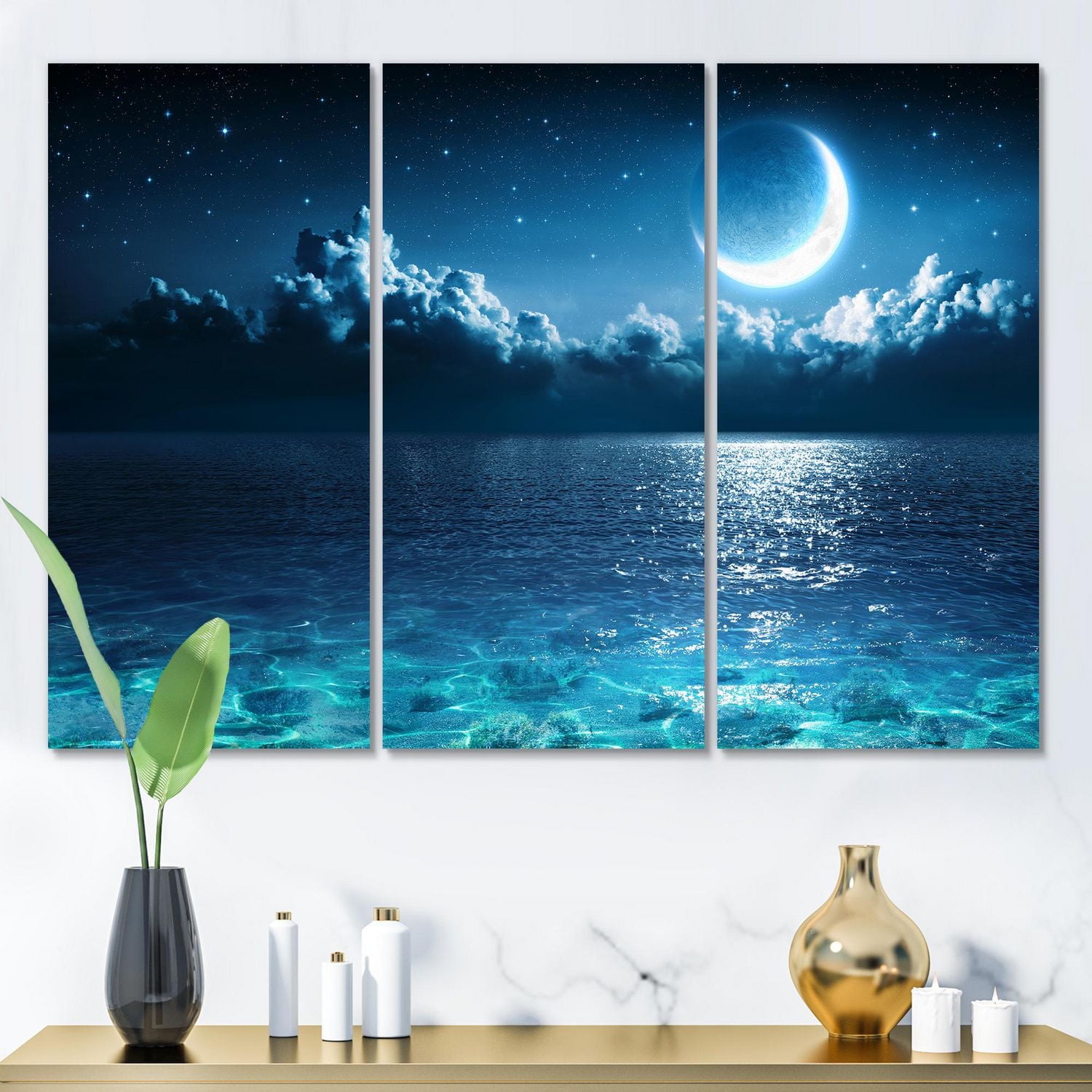 Click here for Designart Romantic Moon Over Deep Blue Sea I Canva... prices