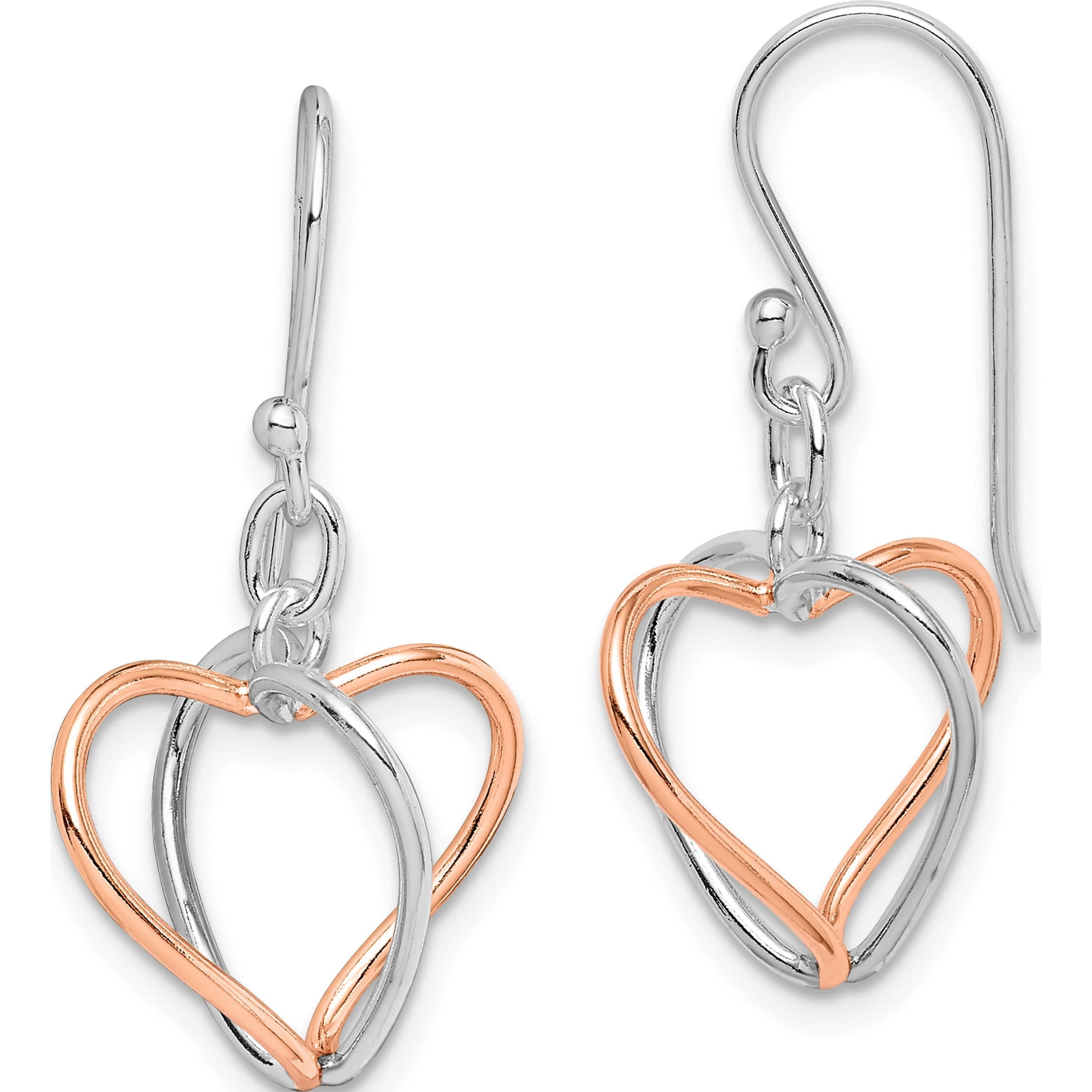 Sterling Silver With Rose Vermeil Heart Dangle Earrings (31 X 13) Made In China qe7233 - Walmart.com