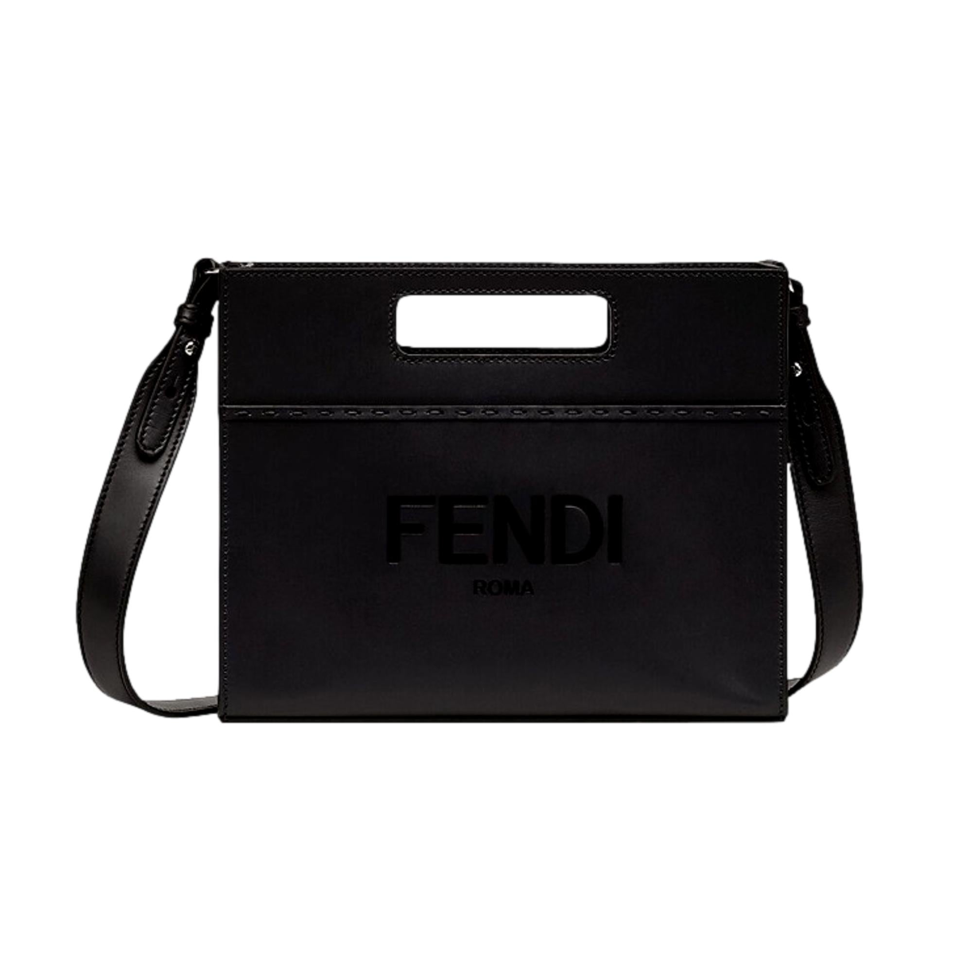 Fendi Logo 2-Way Smooth Black Leather Small Tote Bag 7VA547 - Walmart.com