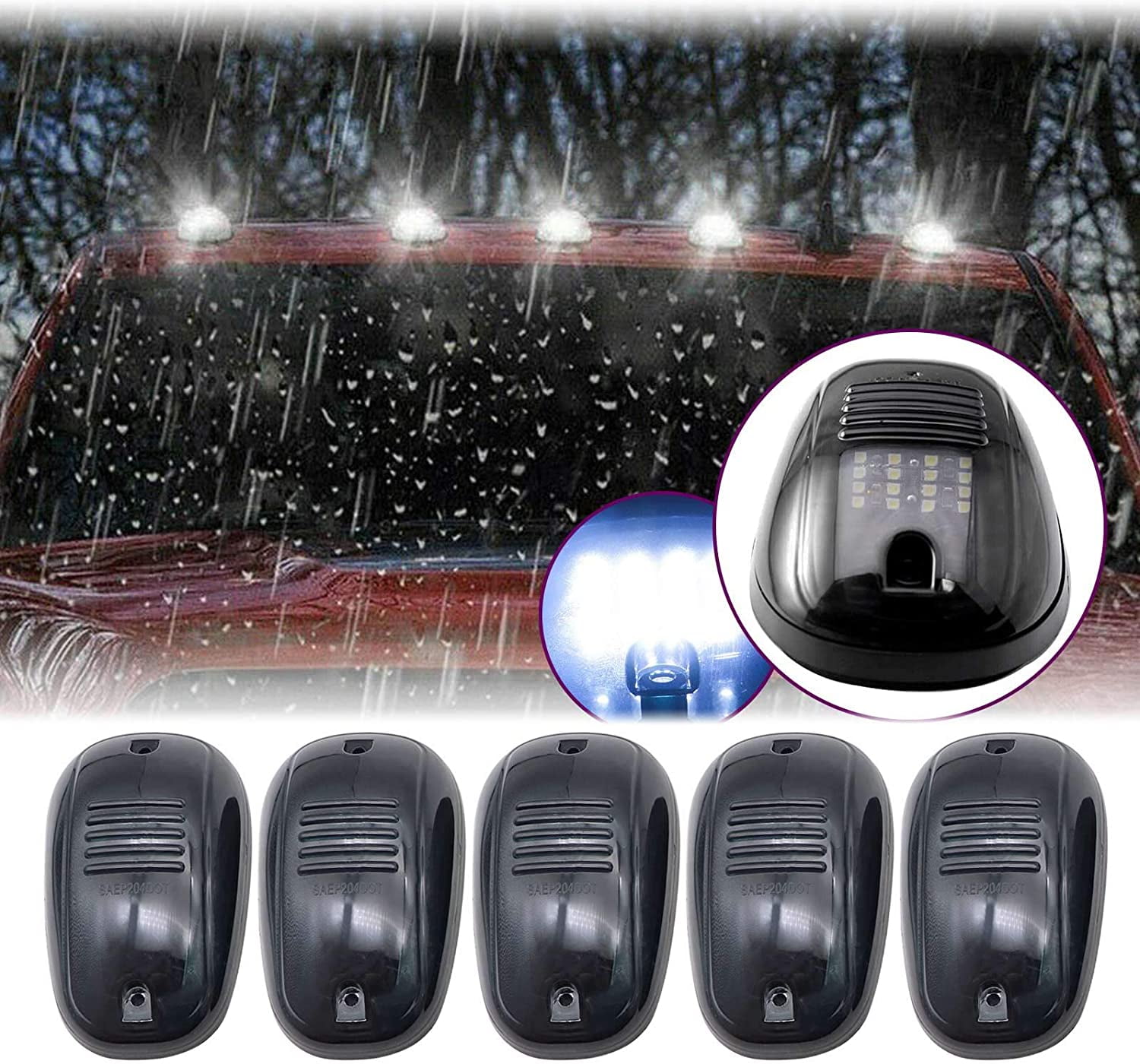 SecosAutoparts Smoked Lens Rooftop Cab Running Light LED 6000K Kit ...