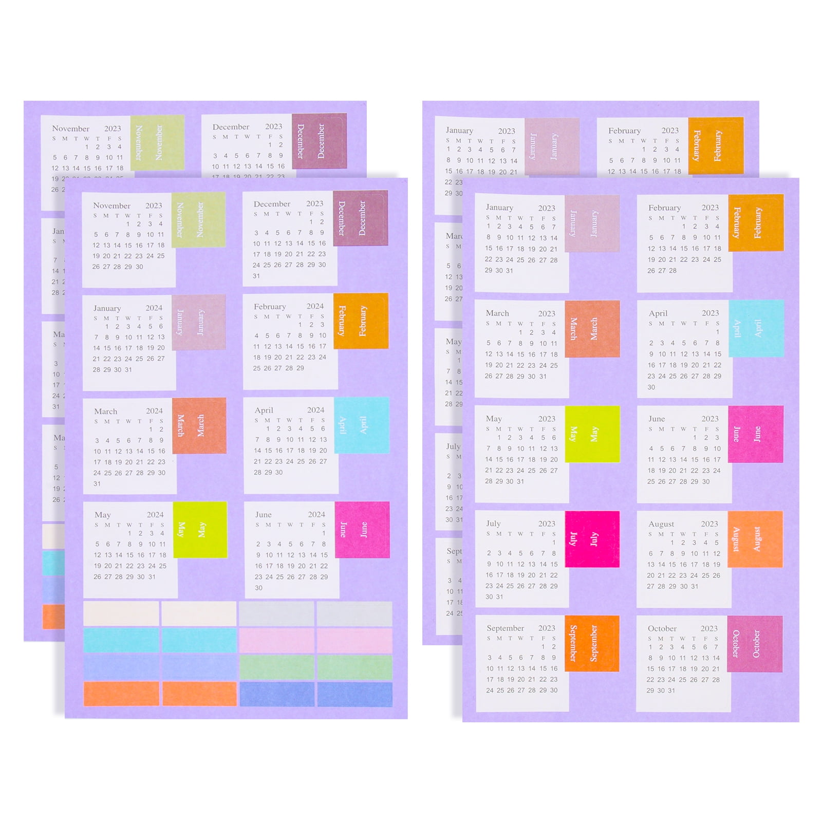 4 Sheets Calendar Stickers Schedule Date Sticker Month Sticker Notepad ...