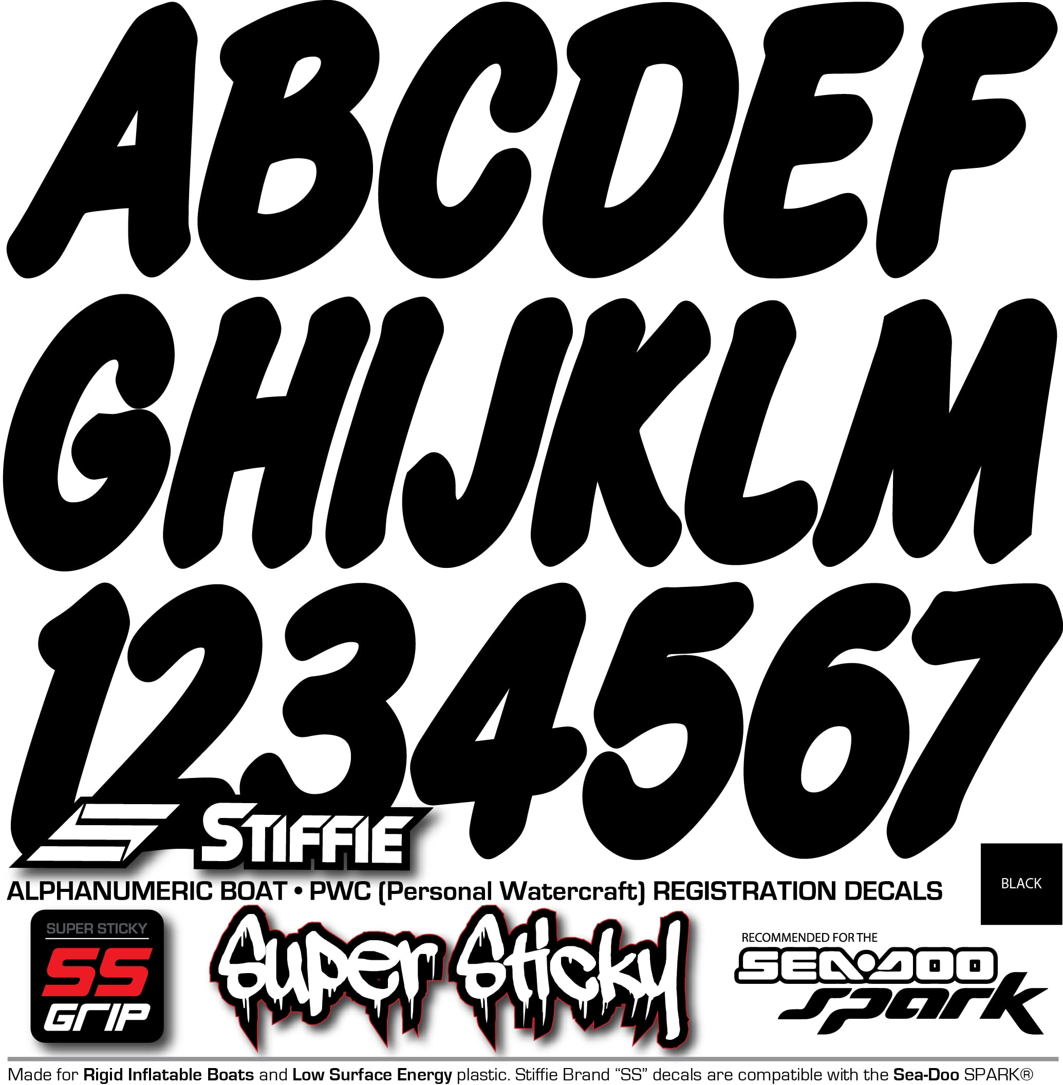 Stiffie Whip-One Black Super Sticky 3" Alpha Numeric Registration ...