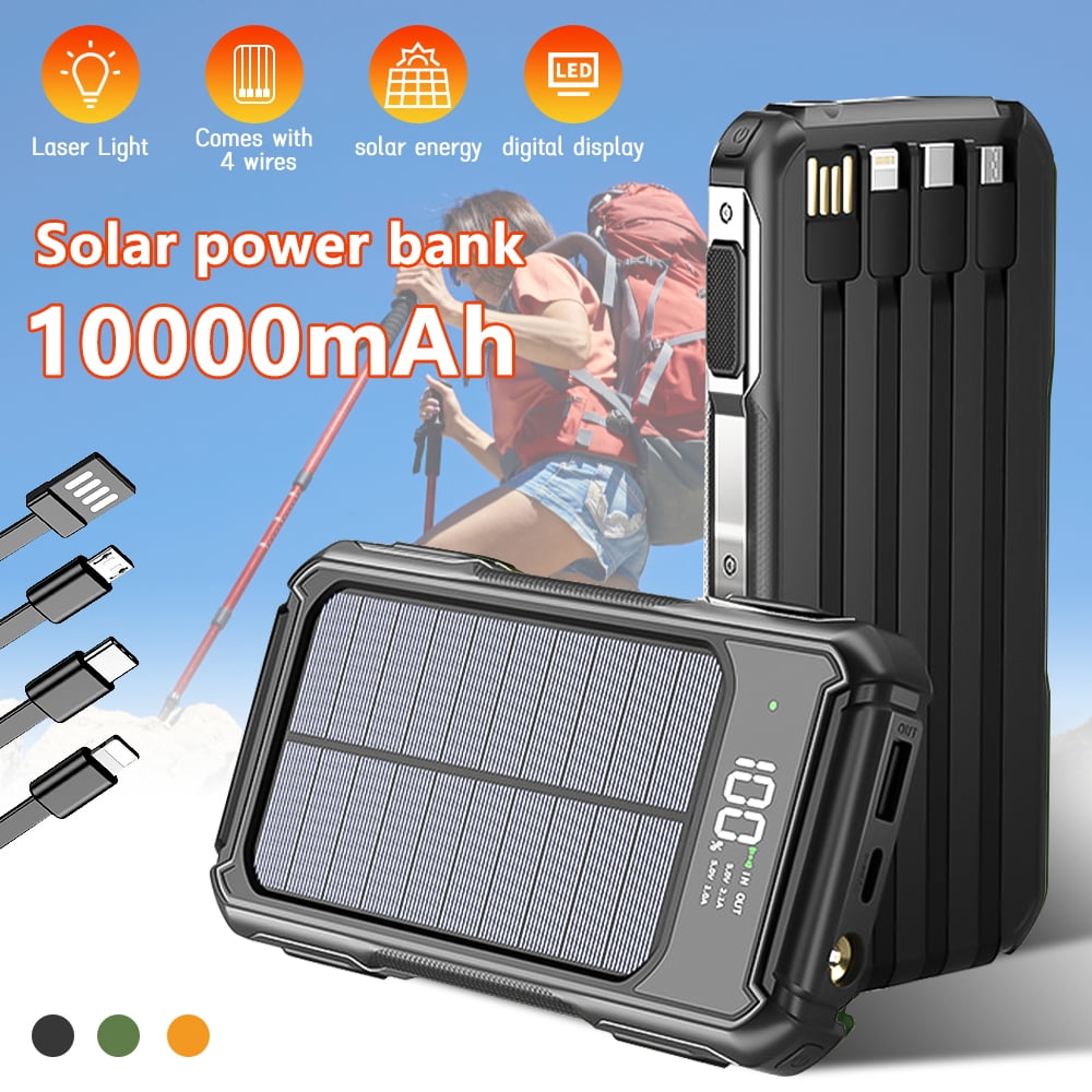 MDHAND Solar 10000mAh Power Bank with 4 Cables ,Fast Charging External ...