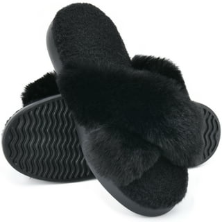 Women's Fuzzy Slippers House Slippers Cross Band Slippers Indoor Outdoor Soft Plush on Open Toe ...