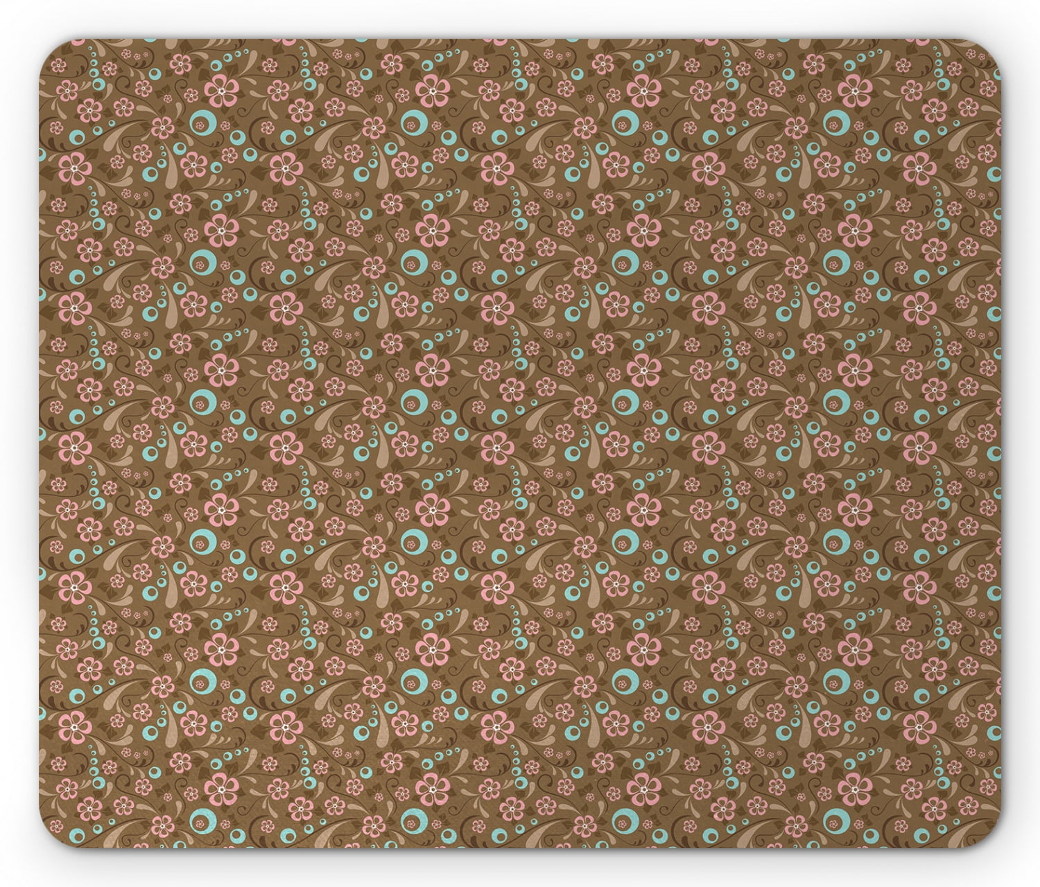 Brown and Blue Mouse Pad, Floral Pattern with Swirls Circles Abstract ...