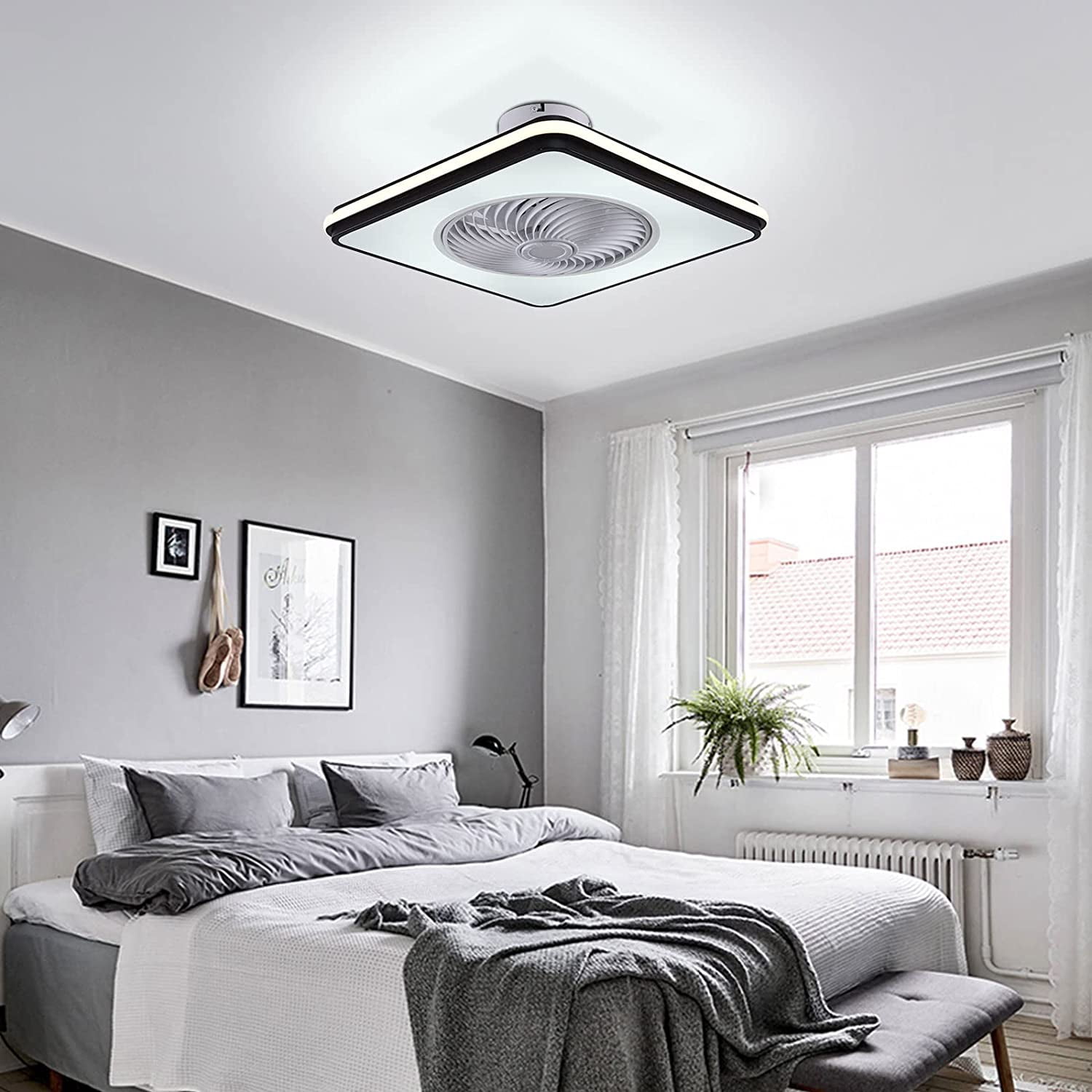 FETCOI Ceiling Fan Lights 20 inch Invisible Acrylic Blade Metal Shell ...