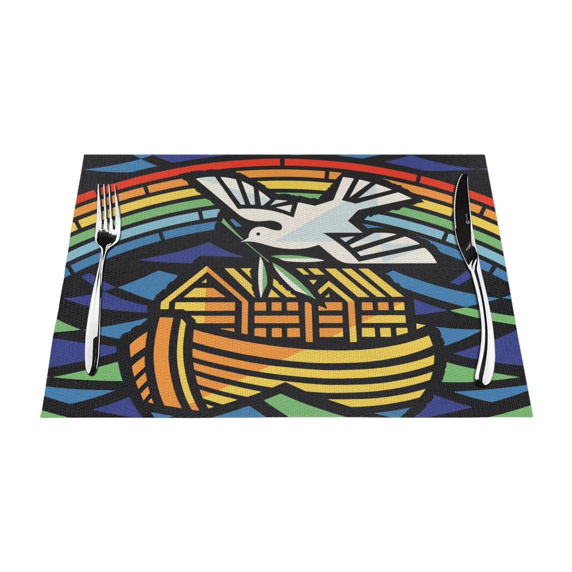 XMXY Woven Placemats Set of 4 PCS, Noah Ark Flood Rainbow Table Mats ...