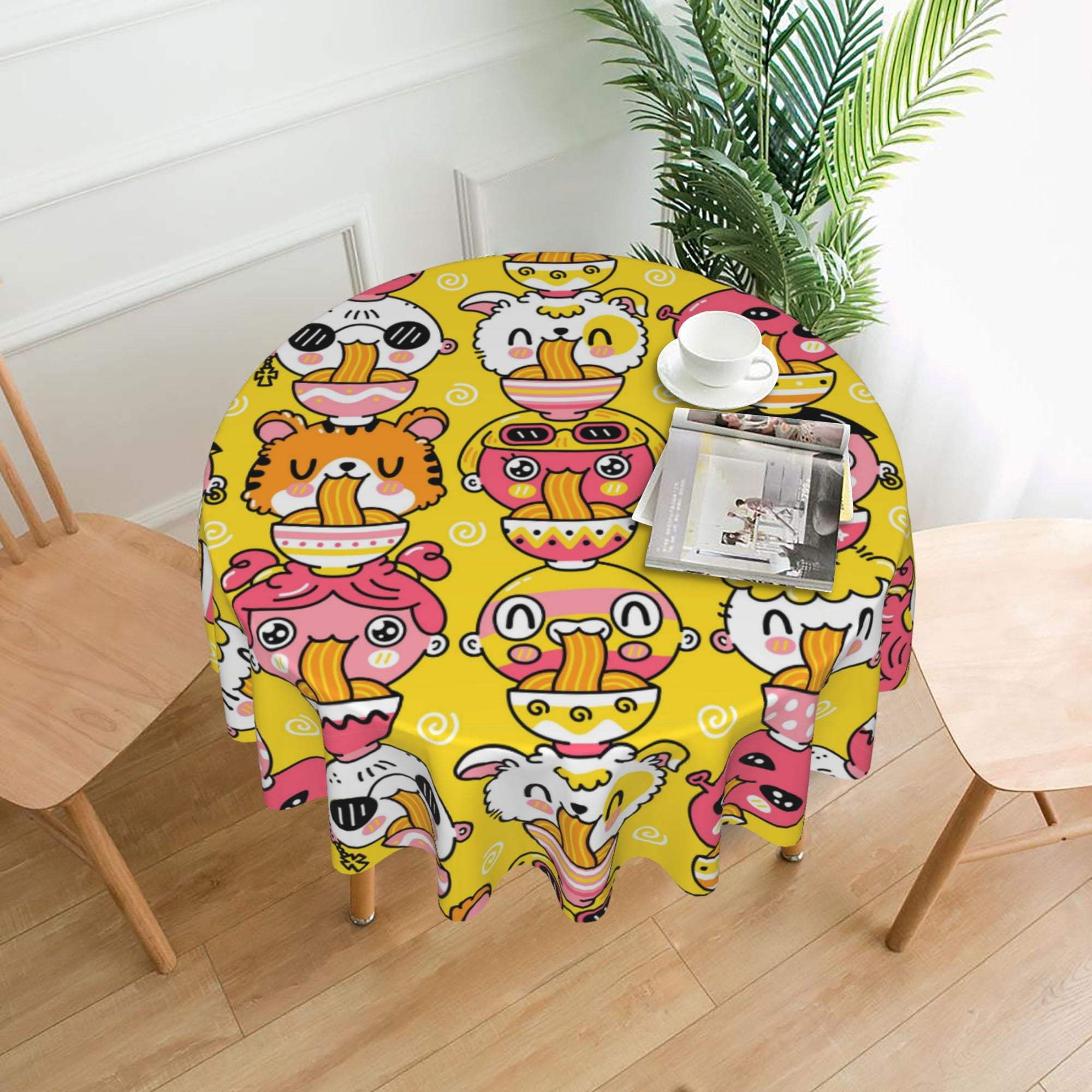 ZICANCN Round Table Cloths 60 Inch, Cartoon Noodle Food Doodle Table ...