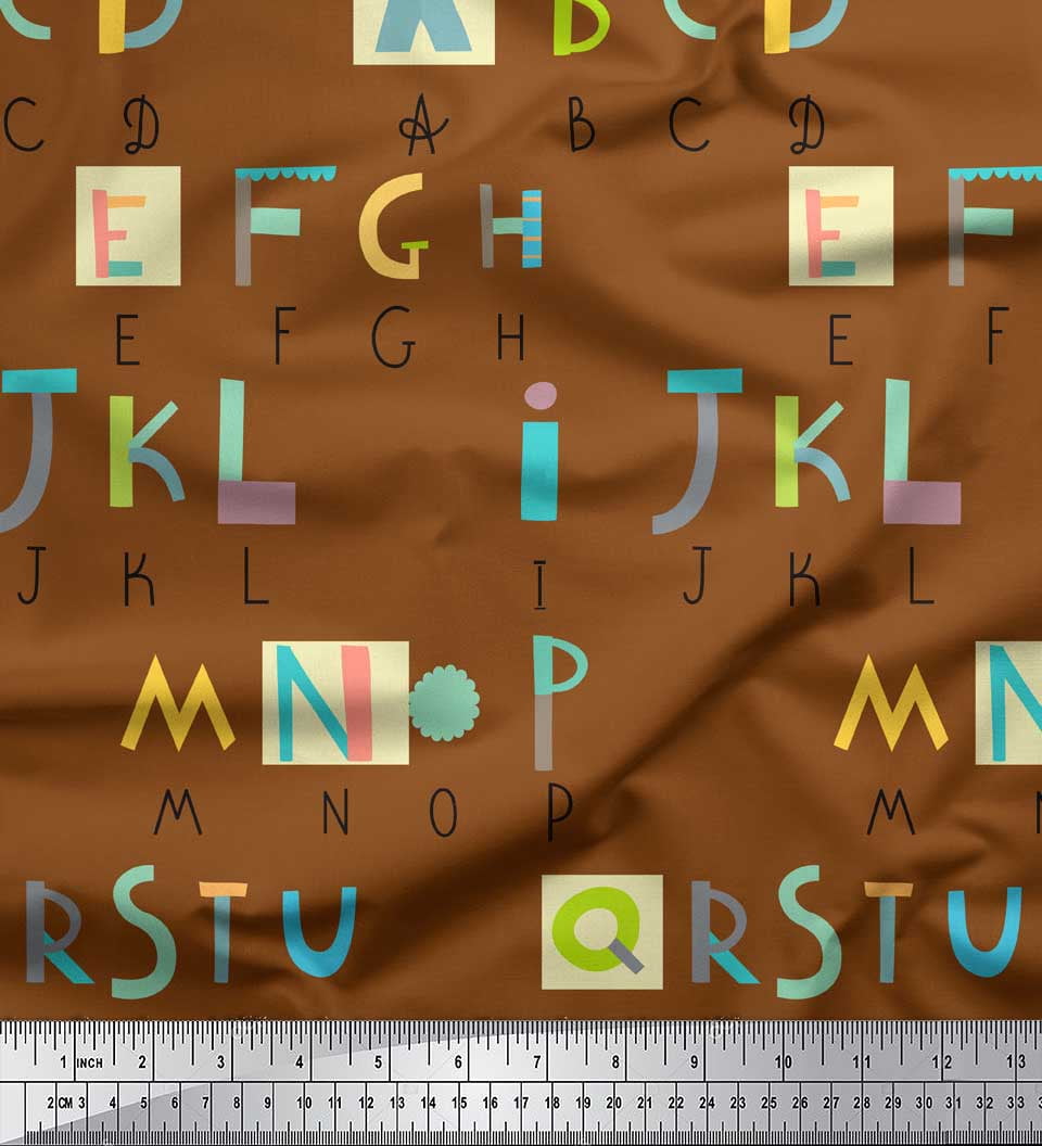 Soimoi Brown Georgette Viscose Fabric Colorful Alphabets Text Print ...