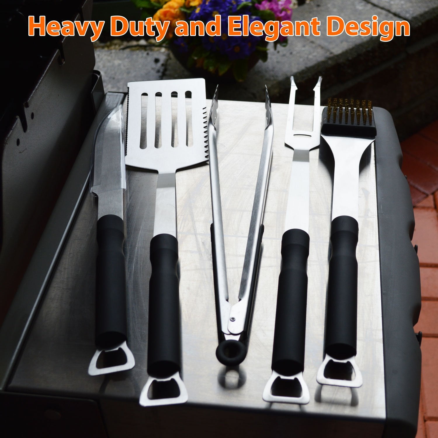 Aspectek 5-Piece Heavy Duty Stainless-Steel BBQ Grill Tools Set With ...