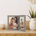 Double 5x7 Hinged Picture Frame 4 Pack, Rustic Wood Grain Photo Frames ...