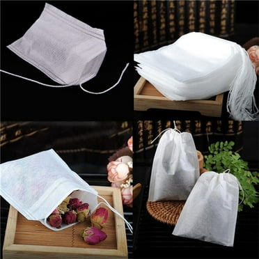 Disposable 100Pcs Mesh Drawstring Tea Bags, Heat Seal Loose Leaf Filter ...