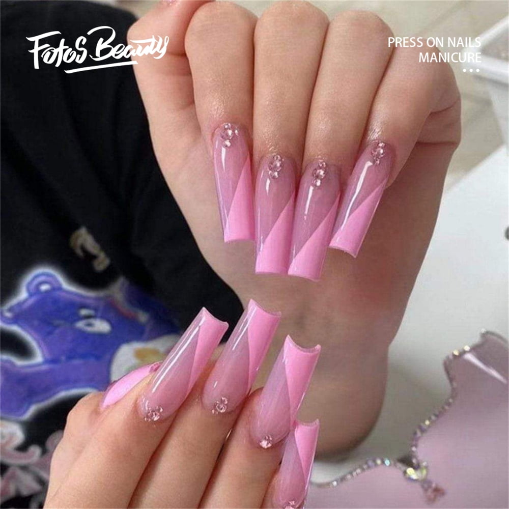 Fofosbeauty 24pcs Press On Fake Nailsbarbie Pink Series Extra Long Coffin False Nails French