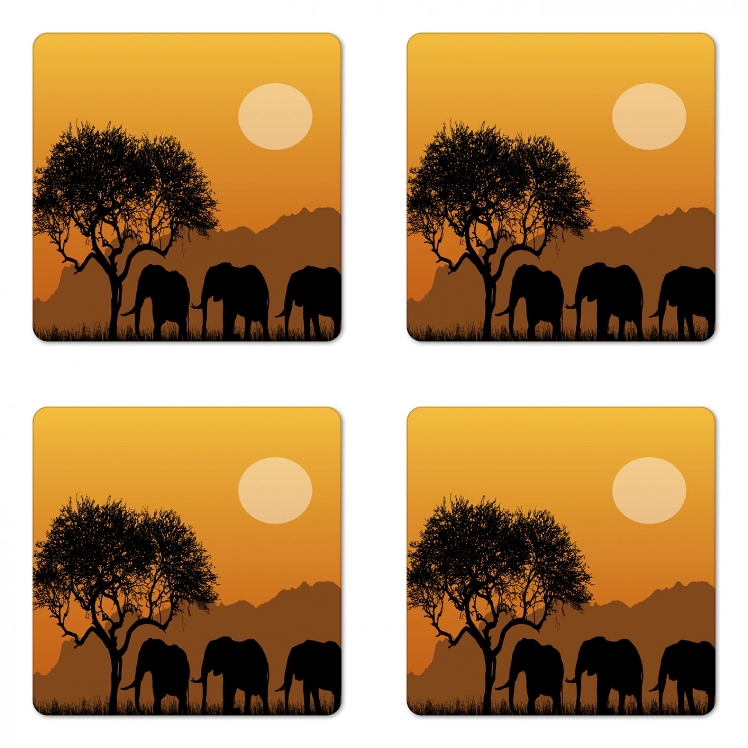 Safari Coaster Set of 4, Illustration of Typical African Wilderness ...