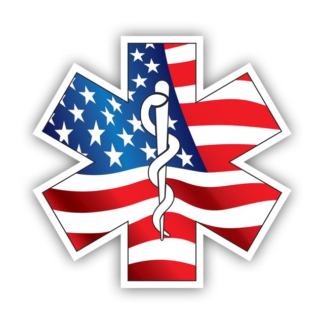 American Flag EMT Star of Life Sticker Decal - Self Adhesive Vinyl - Weatherproof - Made in USA ...