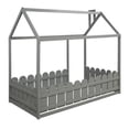 Wood House Bed,Twin Size House Bed Frame with Roof and Fence ...