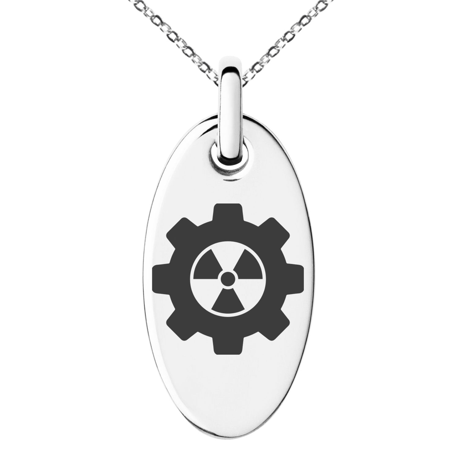 Stainless Steel Radioactive Gear Engraved Small Oval Charm Pendant ...