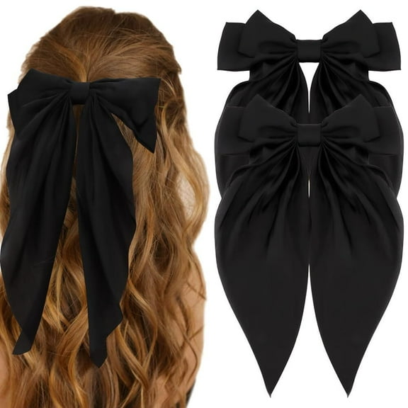 Silky Satin Hair Bows 2Pcs Big Hair Bows for Women Hair Ribbons ...