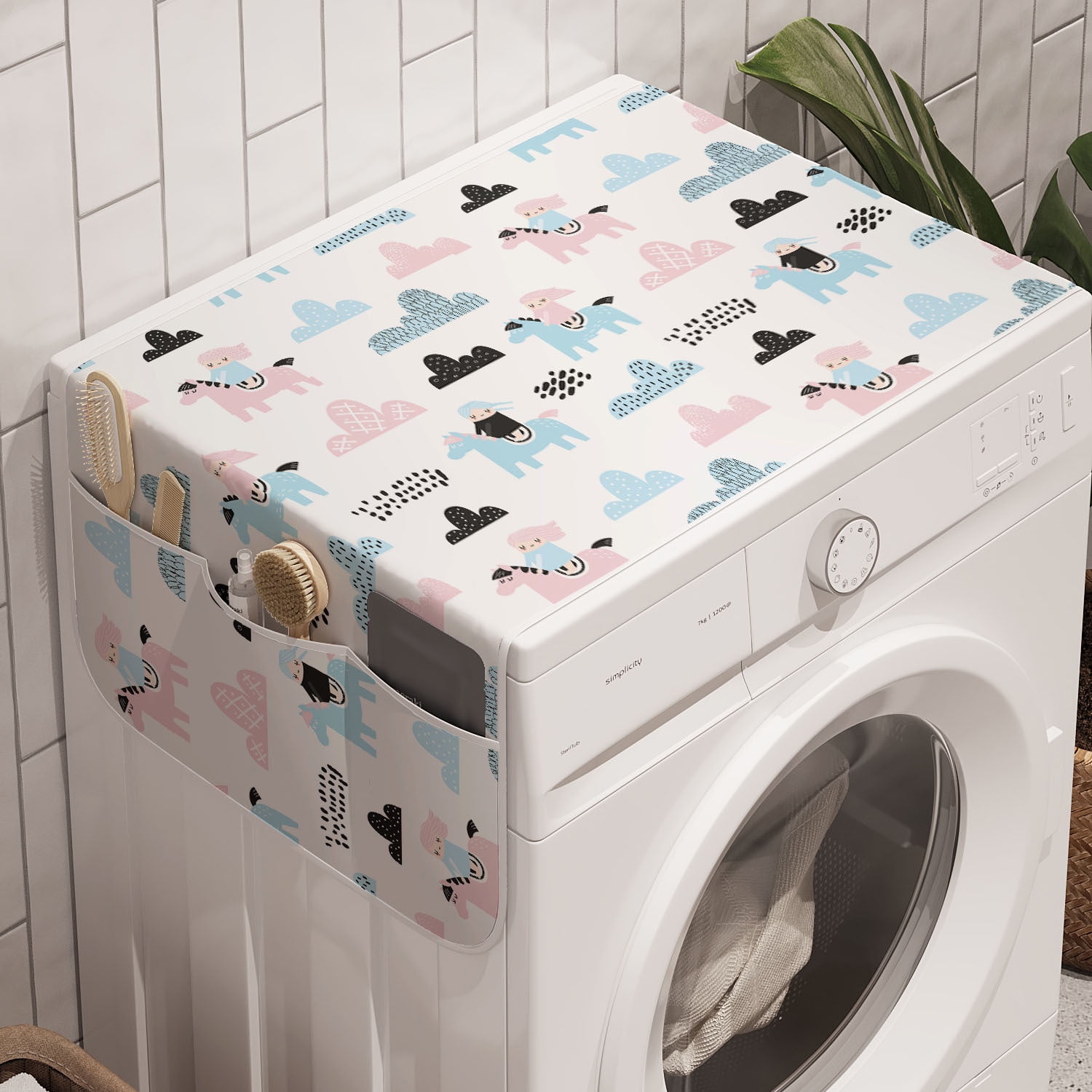 Nursery Washing Machine Organizer, Little Girl on Pony Along Clouds ...