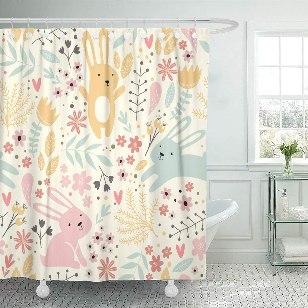 CYNLON Vintage Spring Pattern Rabbits and Plants Easter Cartoon Bunnies ...