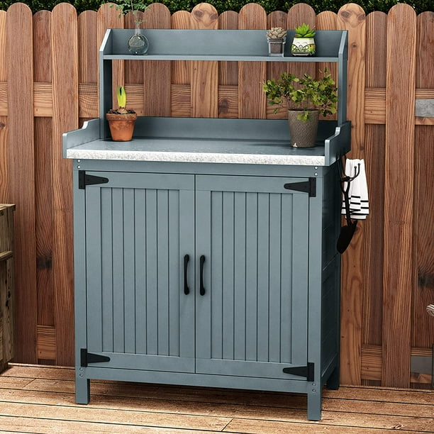HLR Potting Bench with Storage, Galvanized Steel Tabletop Ourdoor ...