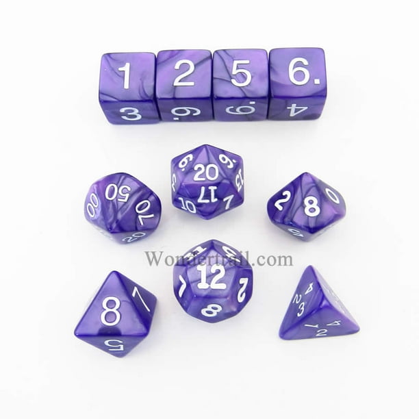 Purple Pearlized Dice with White Numbers 16mm (5/8in) Set of 10 Koplow ...