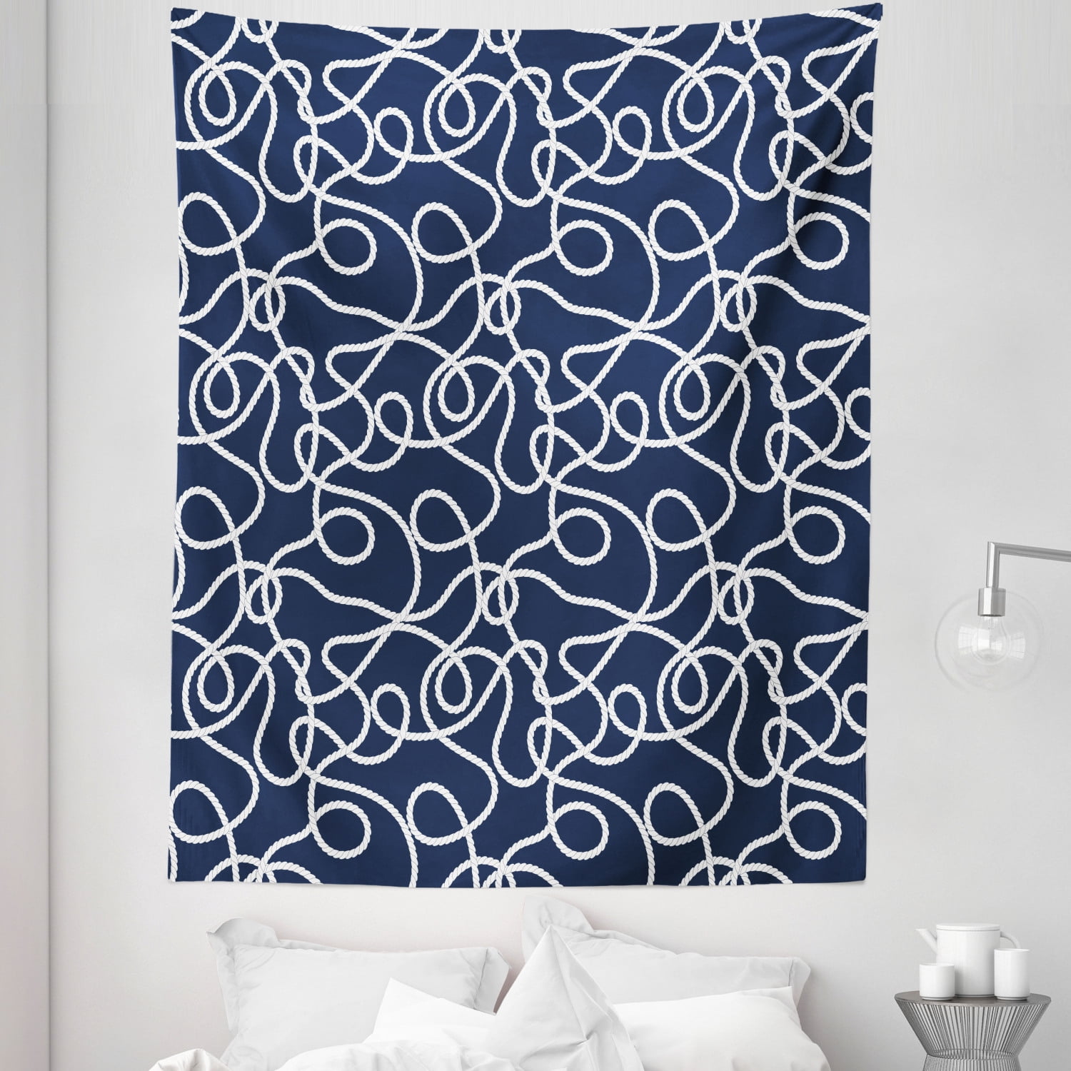 Navy Tapestry, Under the Sea Atlantic Ocean Inspired Tangled Boat Ship ...