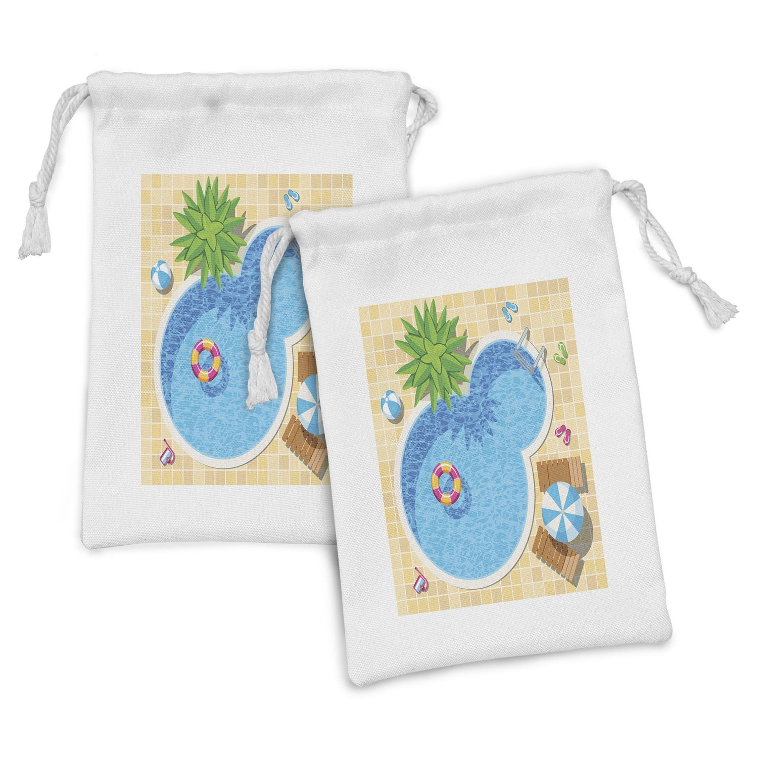 Pool Party Fabric Pouch Set of 2, Relaxing Time Swimming Pool Fun ...
