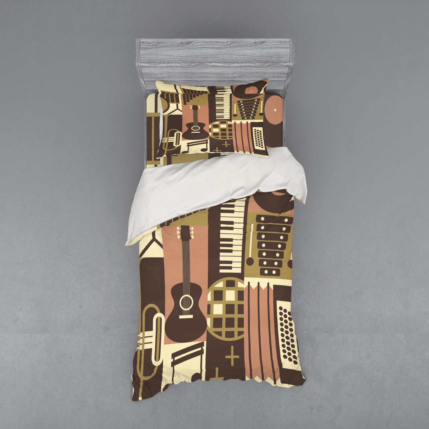 Music Duvet Cover Set, Creative Graphic of Vintage Musical Instruments ...