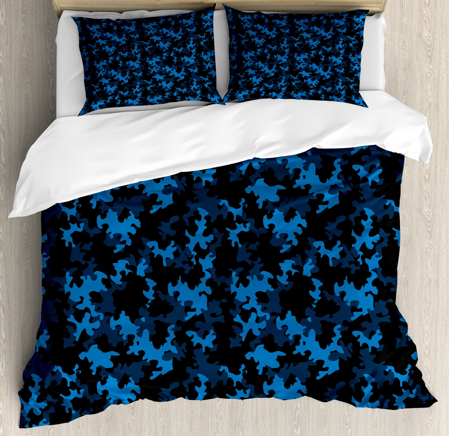 Camouflage Duvet Cover Set Queen Size Dark Toned Pattern Equipment