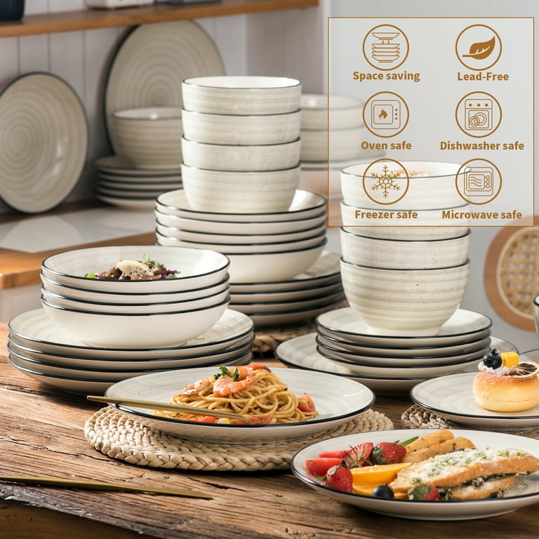 24 Piece Stoneware Dinnerware Set Beige Dinner Set Service for 6