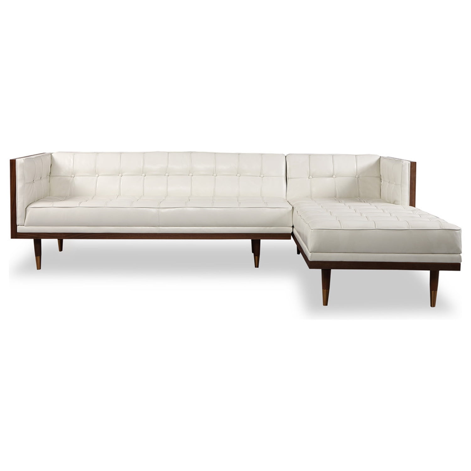Kardiel Woodrow Modern Box Sofa Sectional, White/Walnut, Right Facing ...