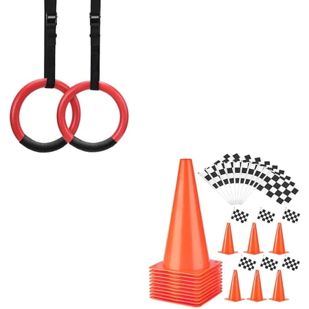 Gymnastic Rings 1100lbs Capacity + Chequered Flags Agility Cones Thick ...