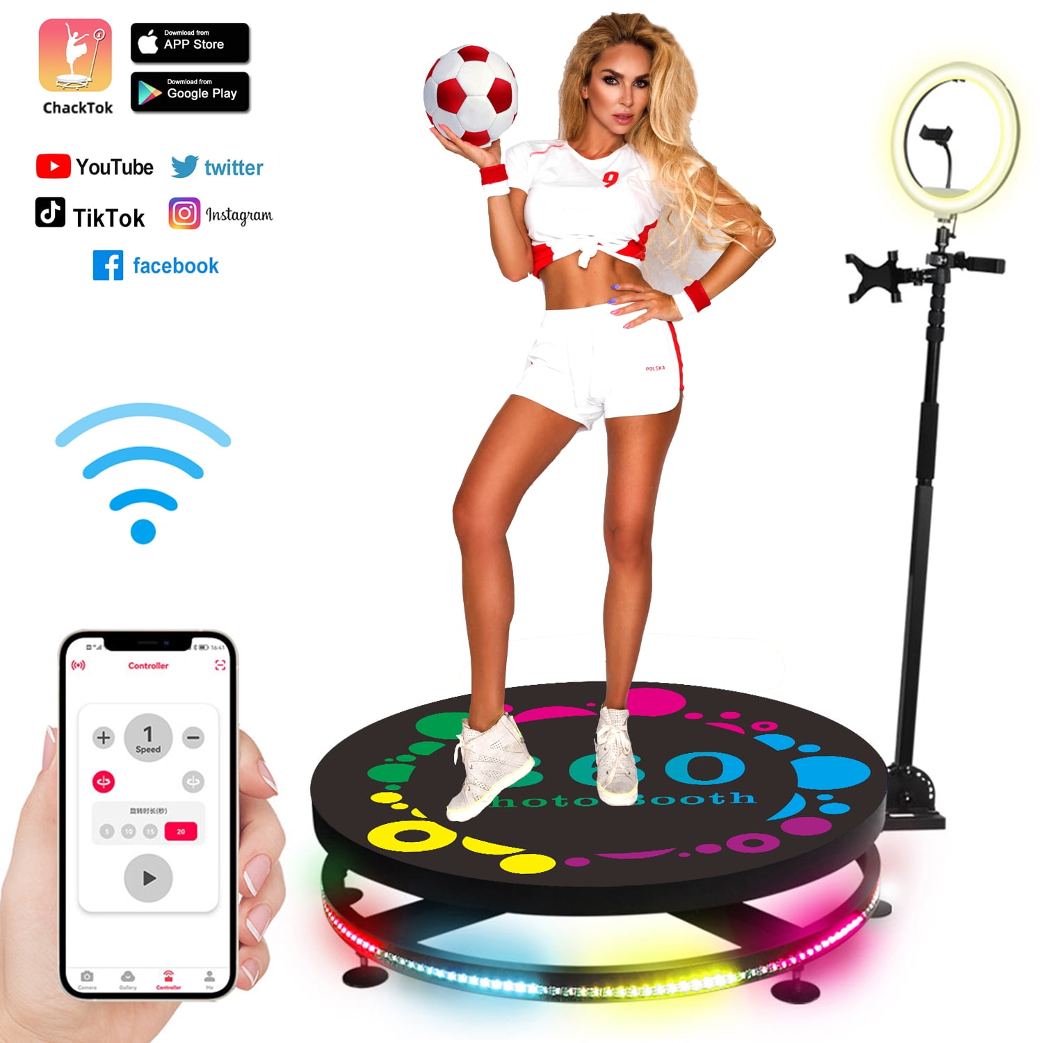 YCKJNB 26.8inch 360 Photo Booth Automatic Spinner，Free Logo,App/Remote ...