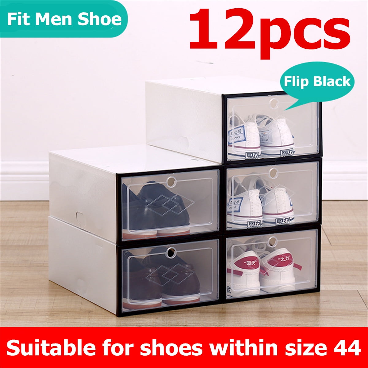 12PCS Transparent Plastic Flip Shoe Storage Box Stackable Organiser ...