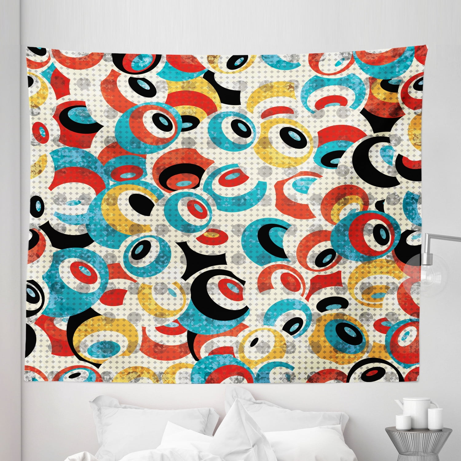 Psychedelic Tapestry, Retro Theme Circle Pattern Evil Eyes Design ...