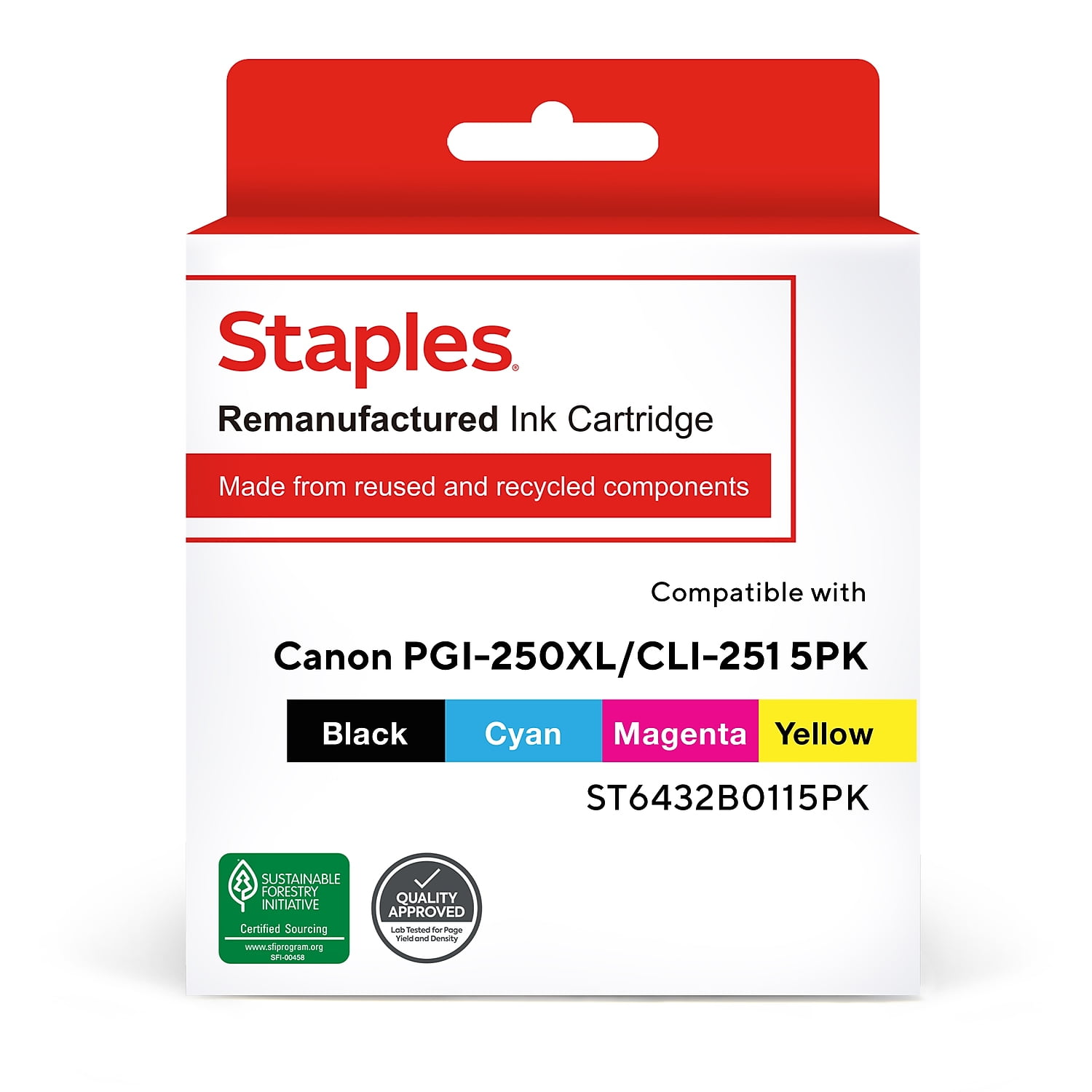 Staples Reman Inkjet Cart Canon PGI-250XL Blk HiYld & CLI-251 B/C/M/Y 5 ...