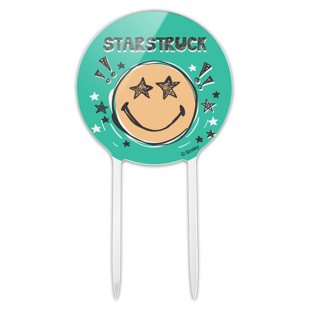 Acrylic Starstruck Smiley Face with Stars Cake Topper Party Decoration ...