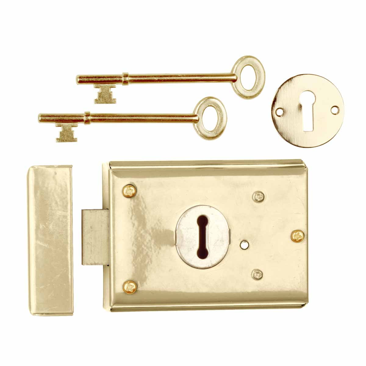 Renovators Supply 2 Rim Lock Brass Plated Steel Rim Lock Brass-plated ...