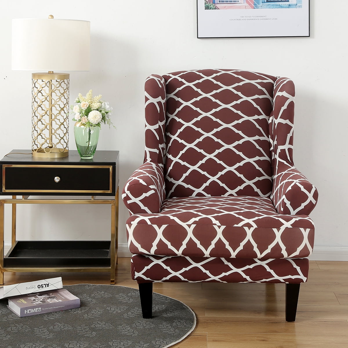 Wingback Chair Cover, Stretch Wing Back Armchair Sofa Slipcover 2-Piece ...