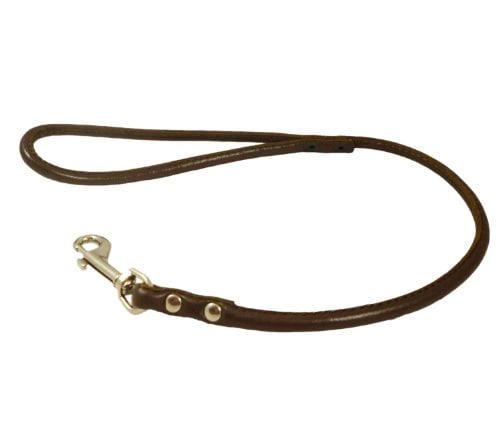 Round Genuine Rolled Leather Dog Short Leash 24" Long 3/8" Wide Brown ...