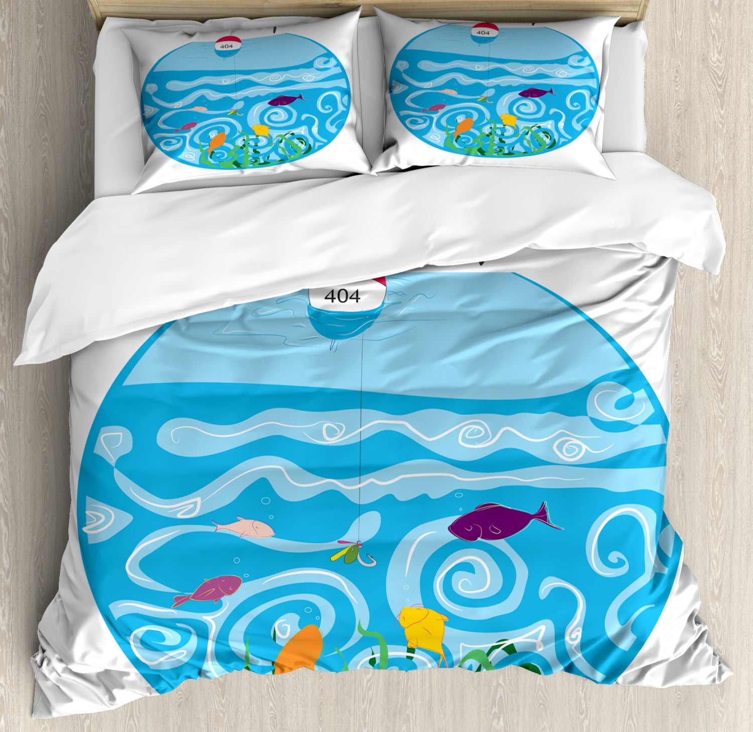 Fishing Theme Duvet Cover Set King Size, Nautical Elements Big Rods and ...