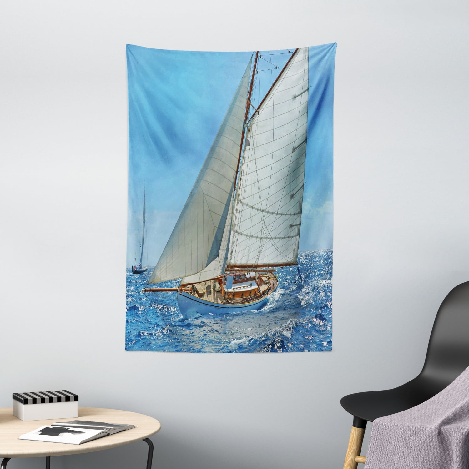 Nautical Tapestry, Sailboat on the Sea Regatta Race Yacht and Windy ...